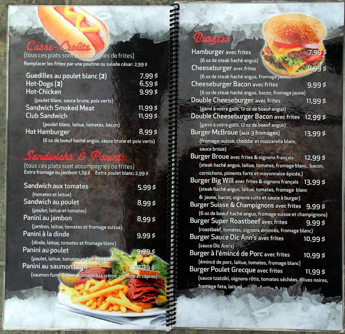 Menu au Québec Broue restaurant, Québec, Boulevard Wilfrid-Hamel