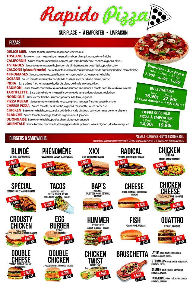 Menu at Rapido Pizza restaurant, Dijon
