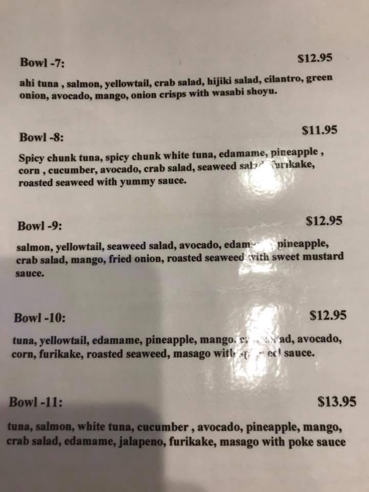 Menu at Sasa restaurant, Farmingdale