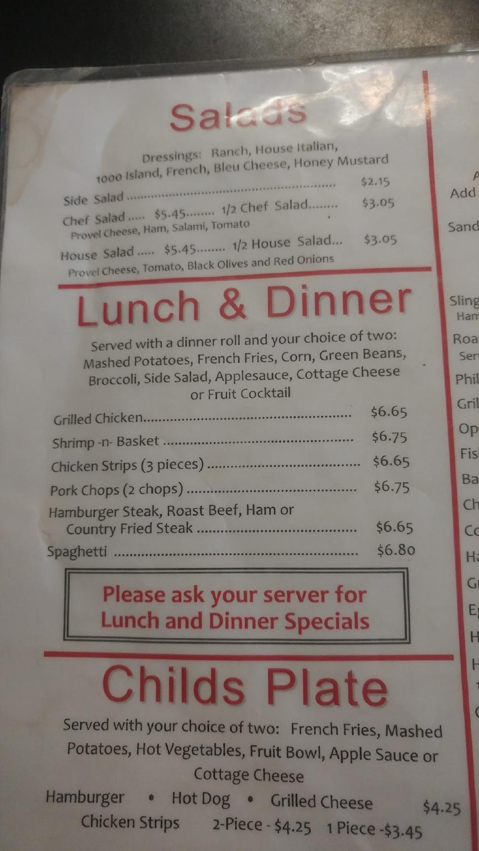 Menu at Slingers restaurant, House Springs, Gravois Rd