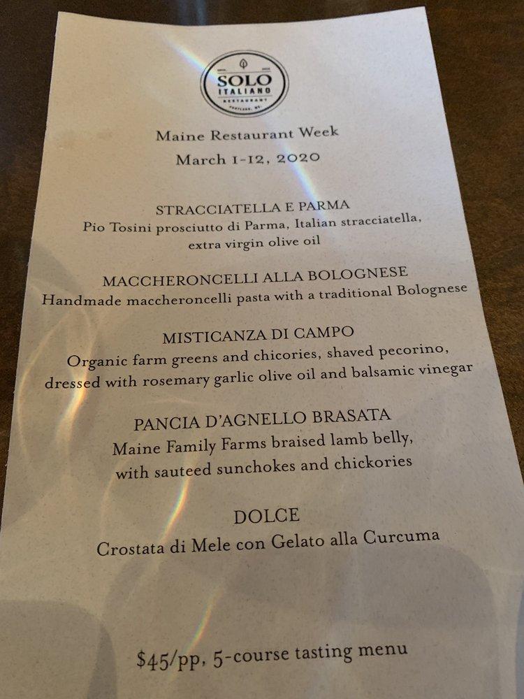 Menu at Solo Italiano pub & bar, Portland