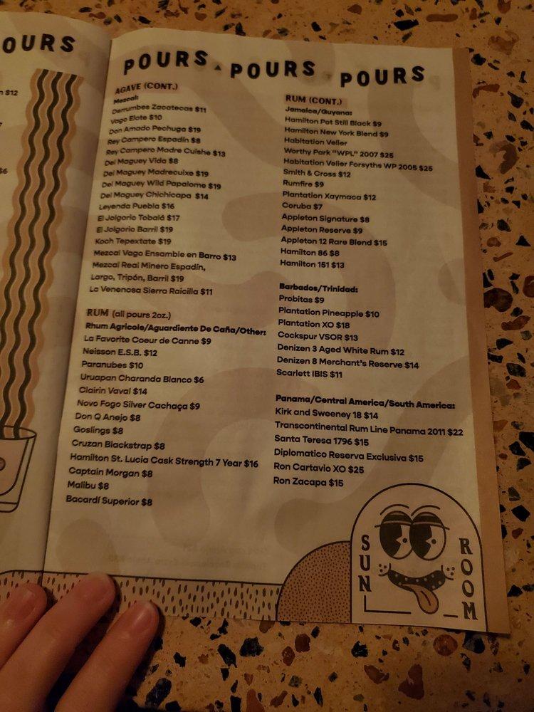 Menu at Sunroom pub & bar, Orlando