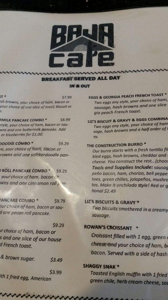 Menu at Baja Cafe on Campbell, Tucson
