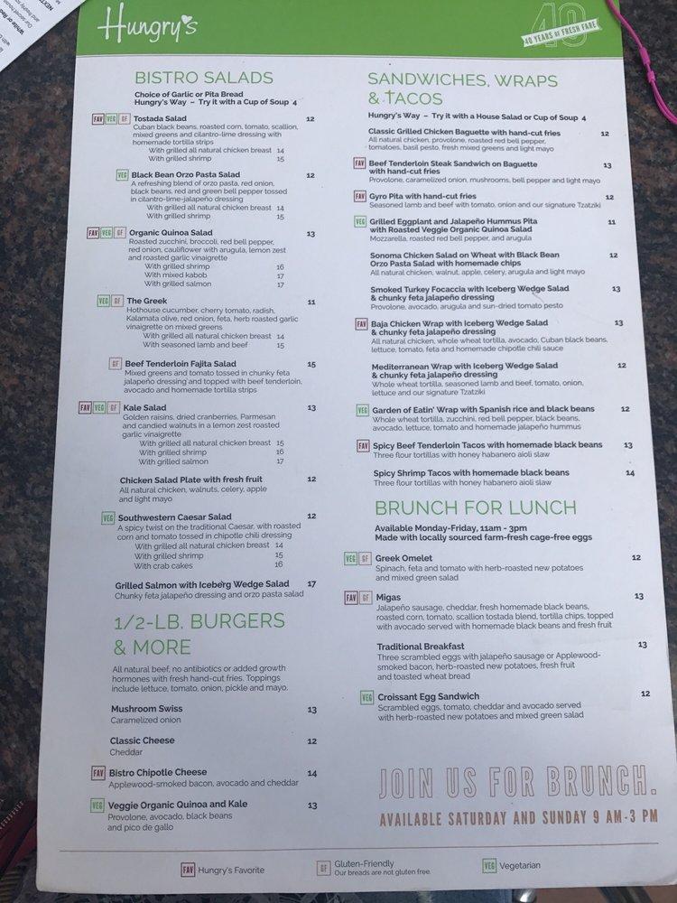 Carta del restaurante Hungry's, Houston, Memorial Dr