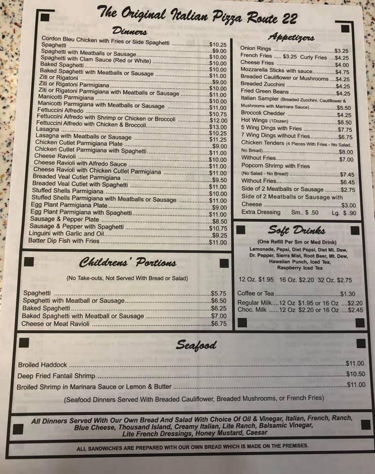 Menu at Original Italian Pizza Rt 22 pizzeria, Huntingdon