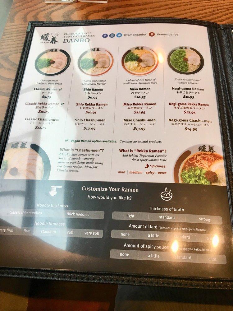 Menu at Ramen DANBO Capitol Hill restaurant, Seattle
