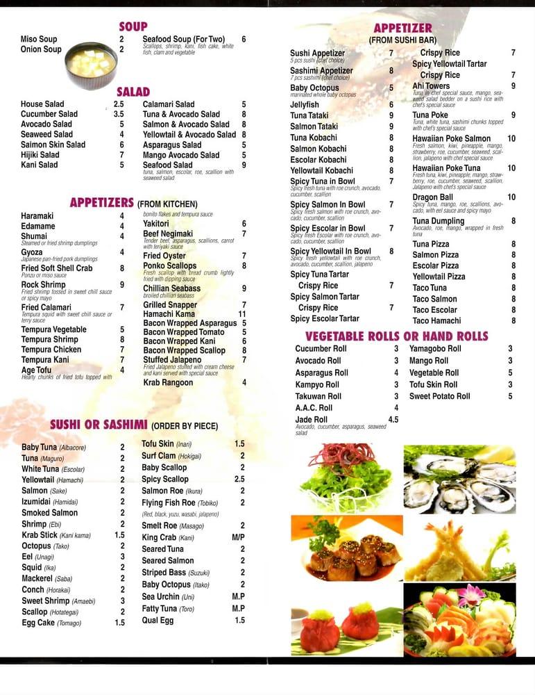 Menu at Sashimi Fusion restaurant, Jacksonville, Monument Rd #5