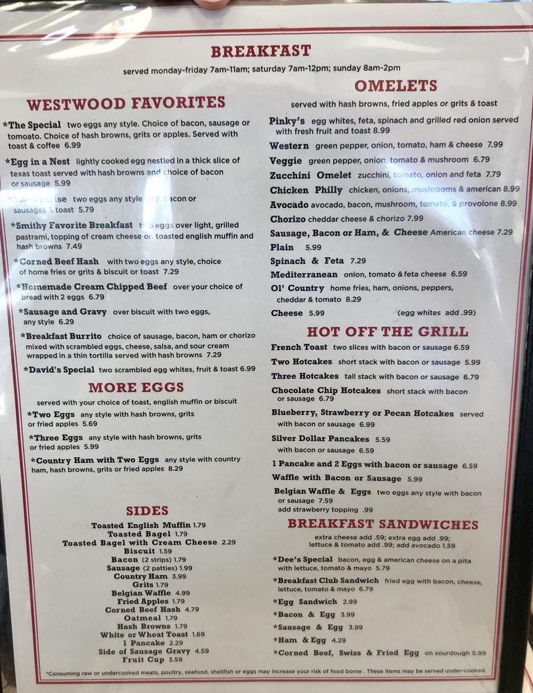 Menu at Westwood Fountain restaurant, Richmond