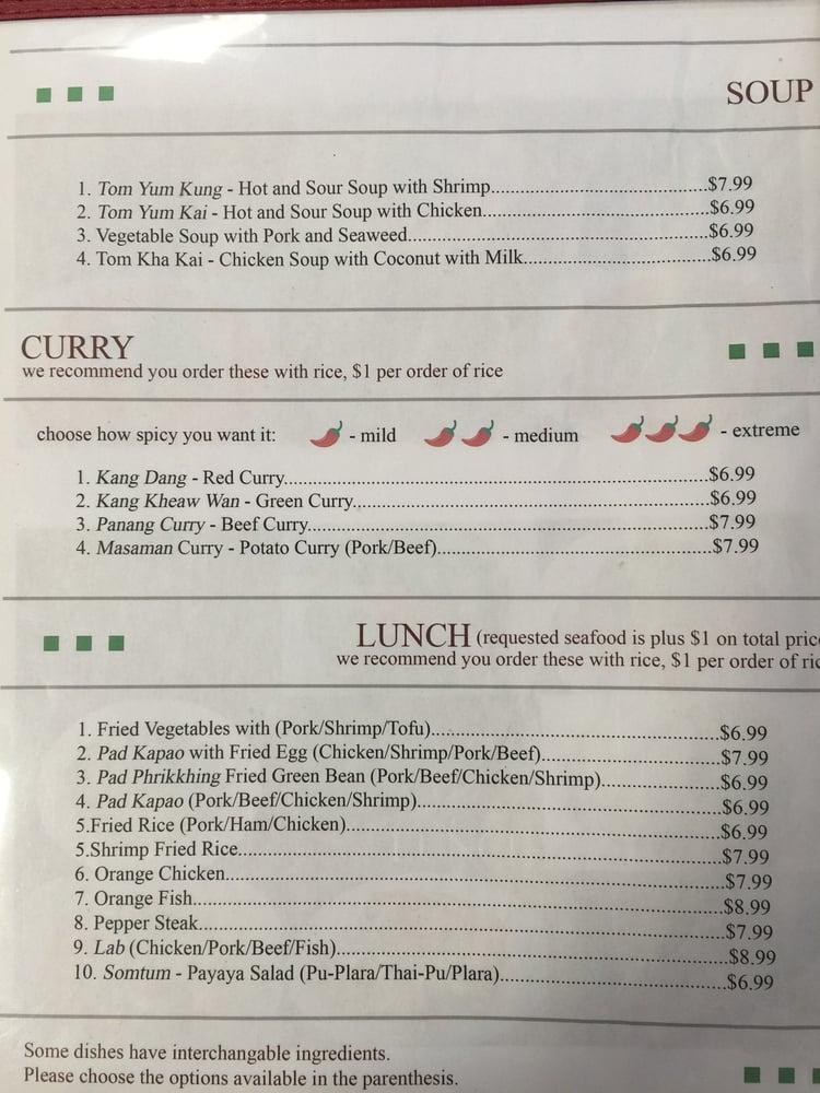 Menu at Aim Thai Restaurant, Houston