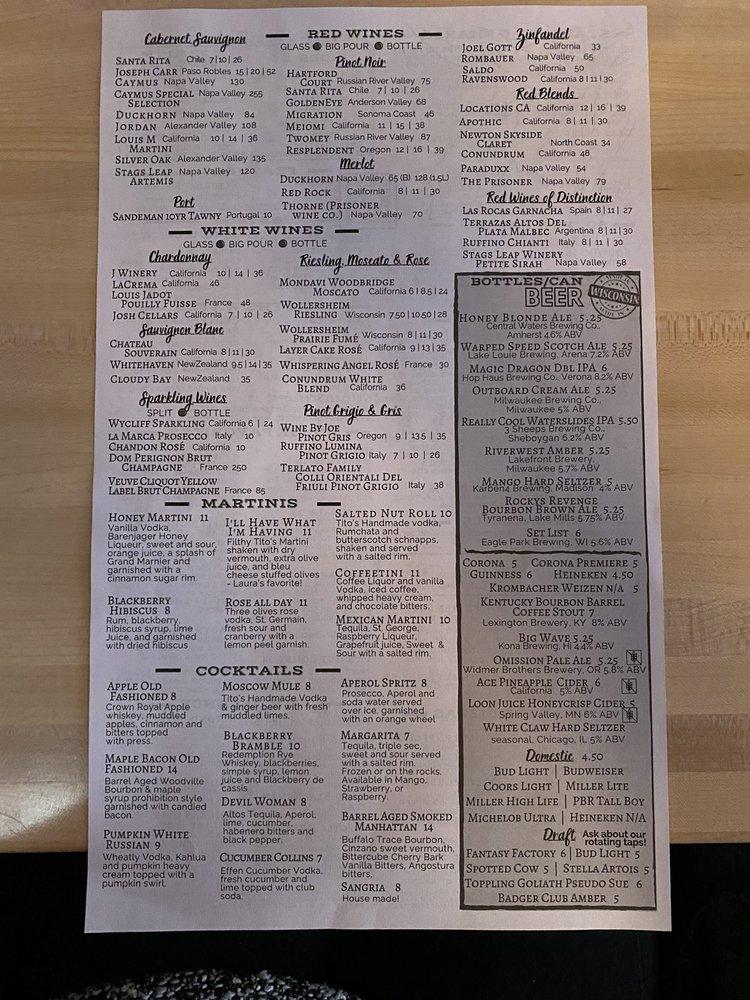 Menu at Buck & Honey's - Waunakee pub & bar, Waunakee