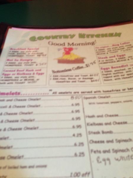 Menu at The Country Kitchen restaurant, Methuen