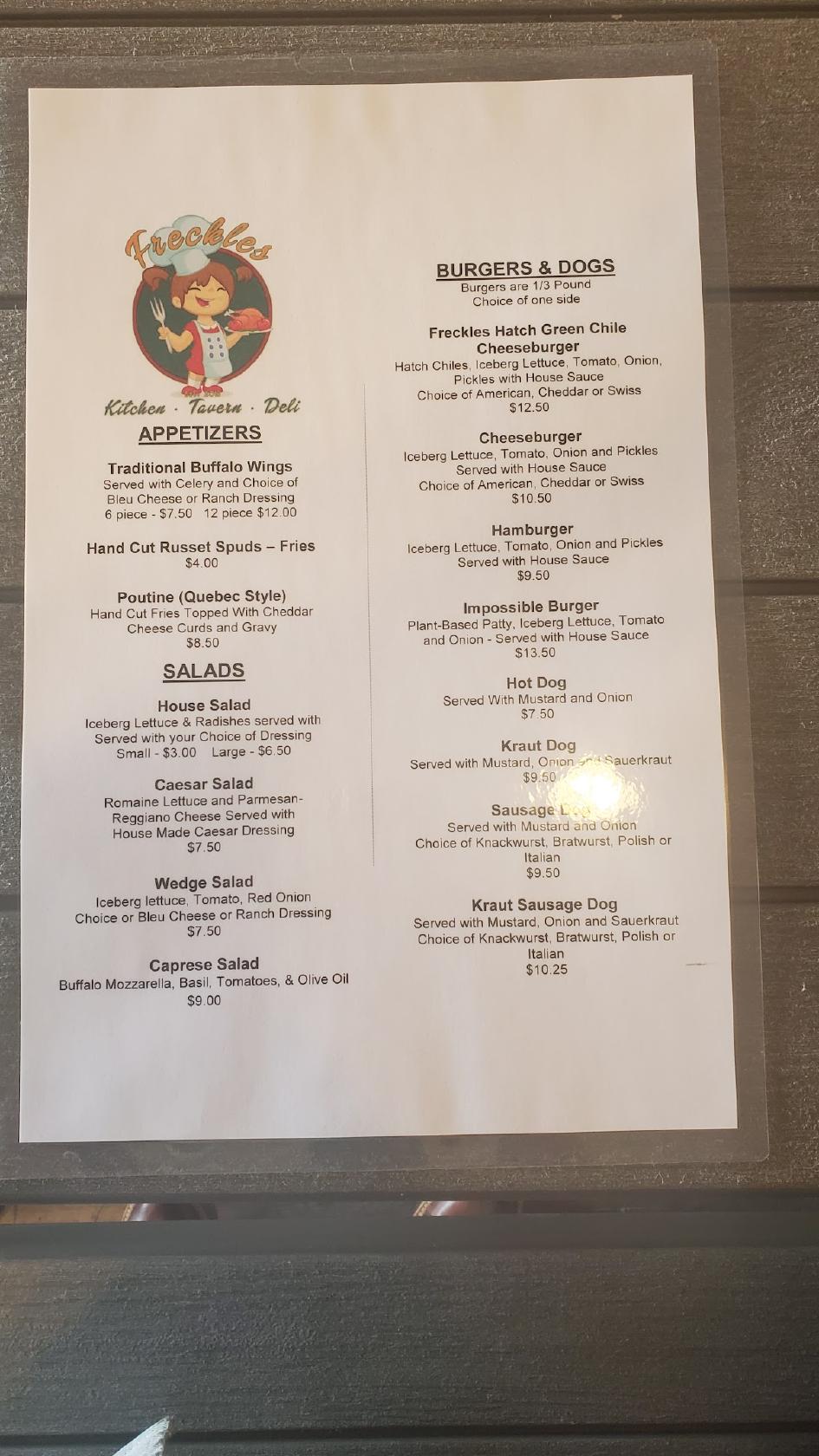Menu at Freckles Kitchen & Tavern pub & bar, Mentone