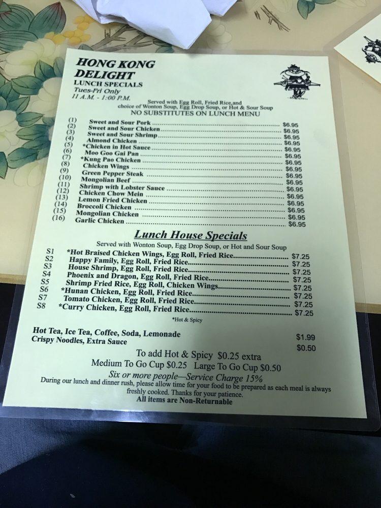 Menu at Hong Kong Delight restaurant, Coffeyville, 915 W 11th St