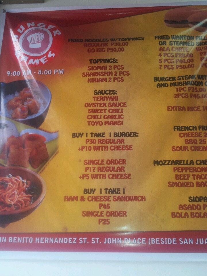 Menu at Hunger Games cafe, Pasay