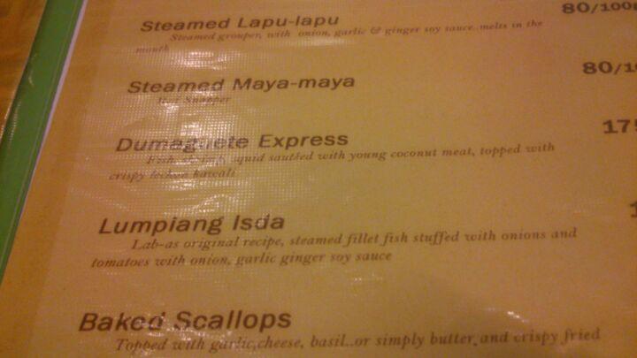 Menu at Lab-as Restaurant, Dumaguete