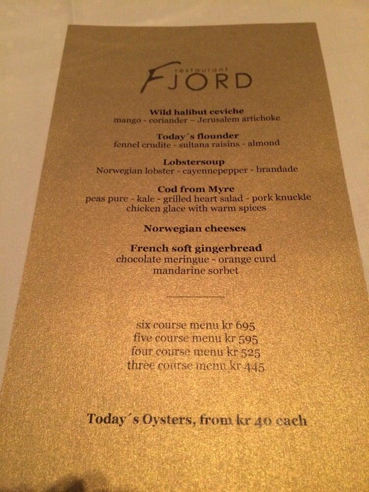 Menu at Restaurant Fjord, Oslo, Kristian Augusts gate 11