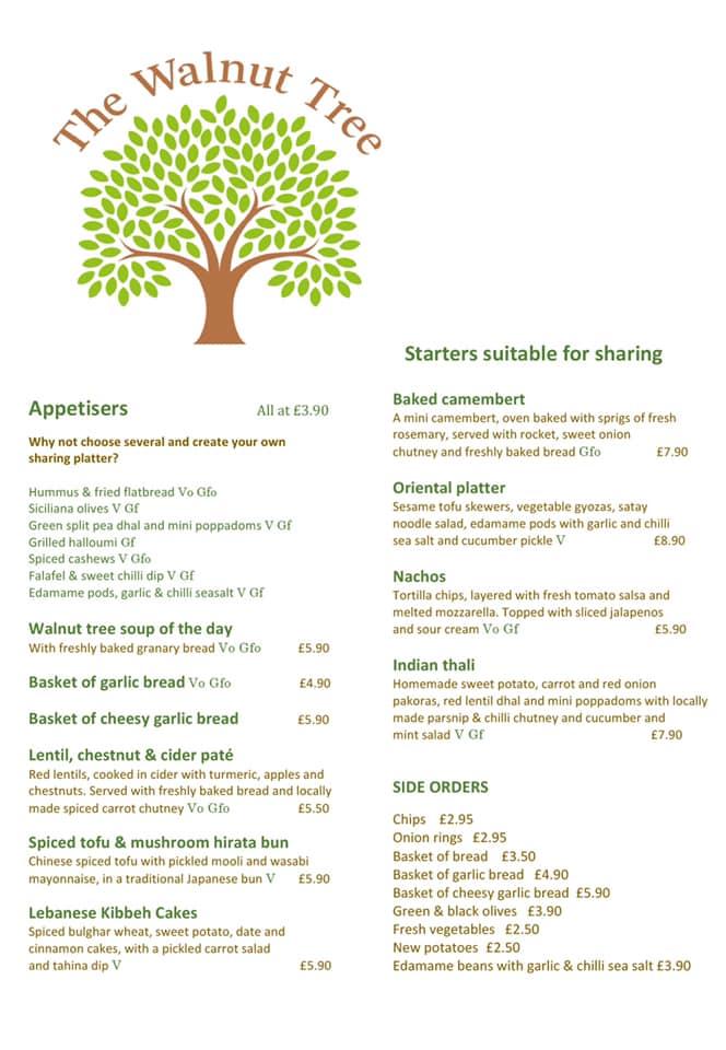 Carta del restaurante The Walnut Tree, Thwaite, Eye, Norwich Rd