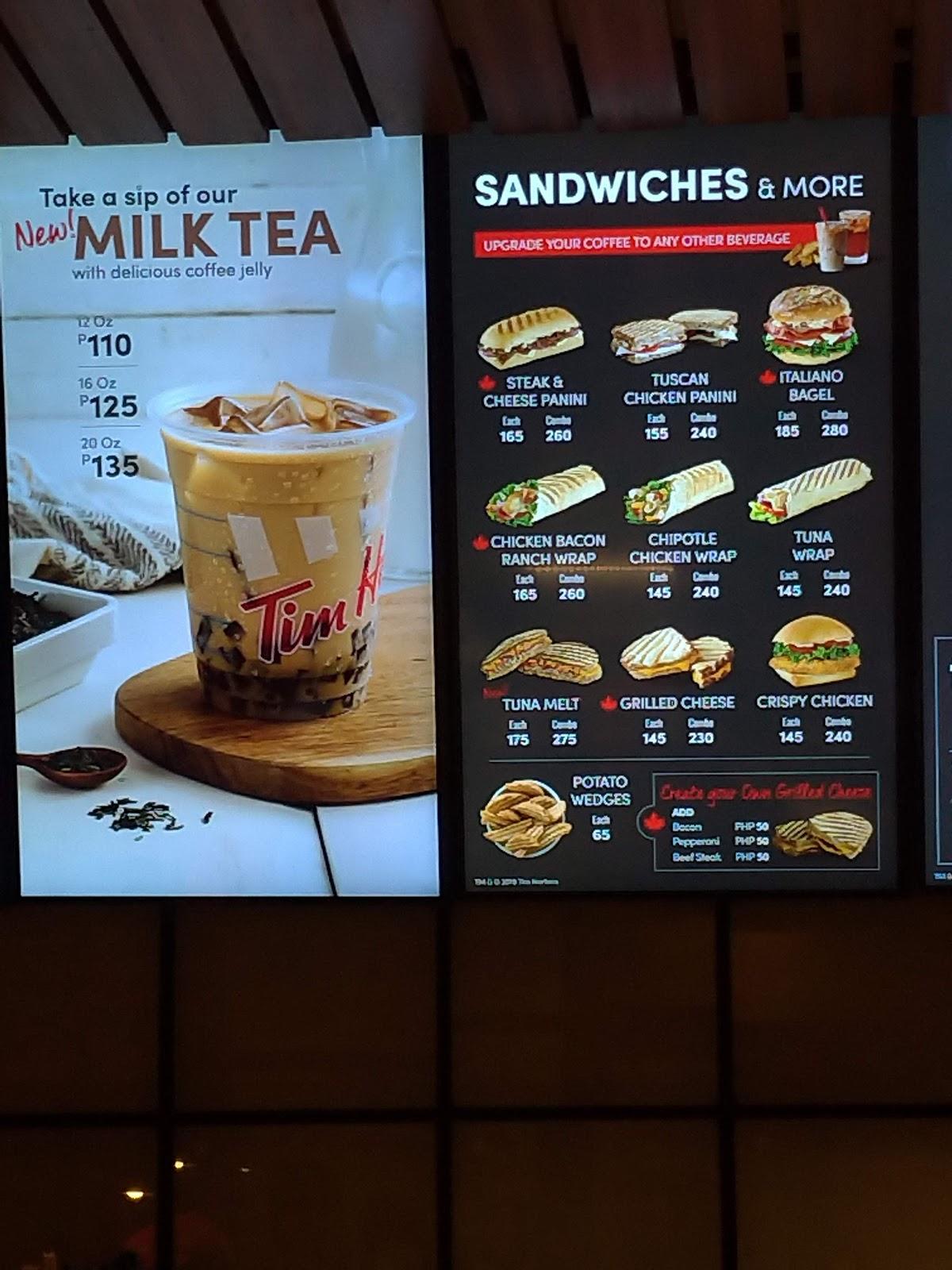 Carta del café Tim Hortons Uptown Mall, Taguig, 9th Ave