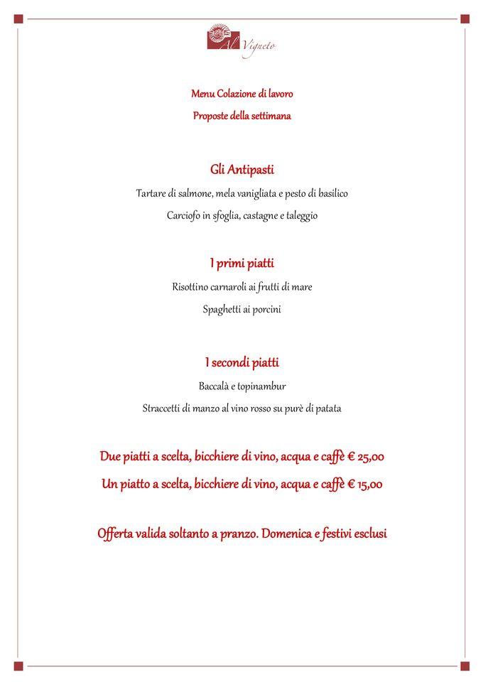 Menu da Al Vigneto ristorante, Grumello del Monte
