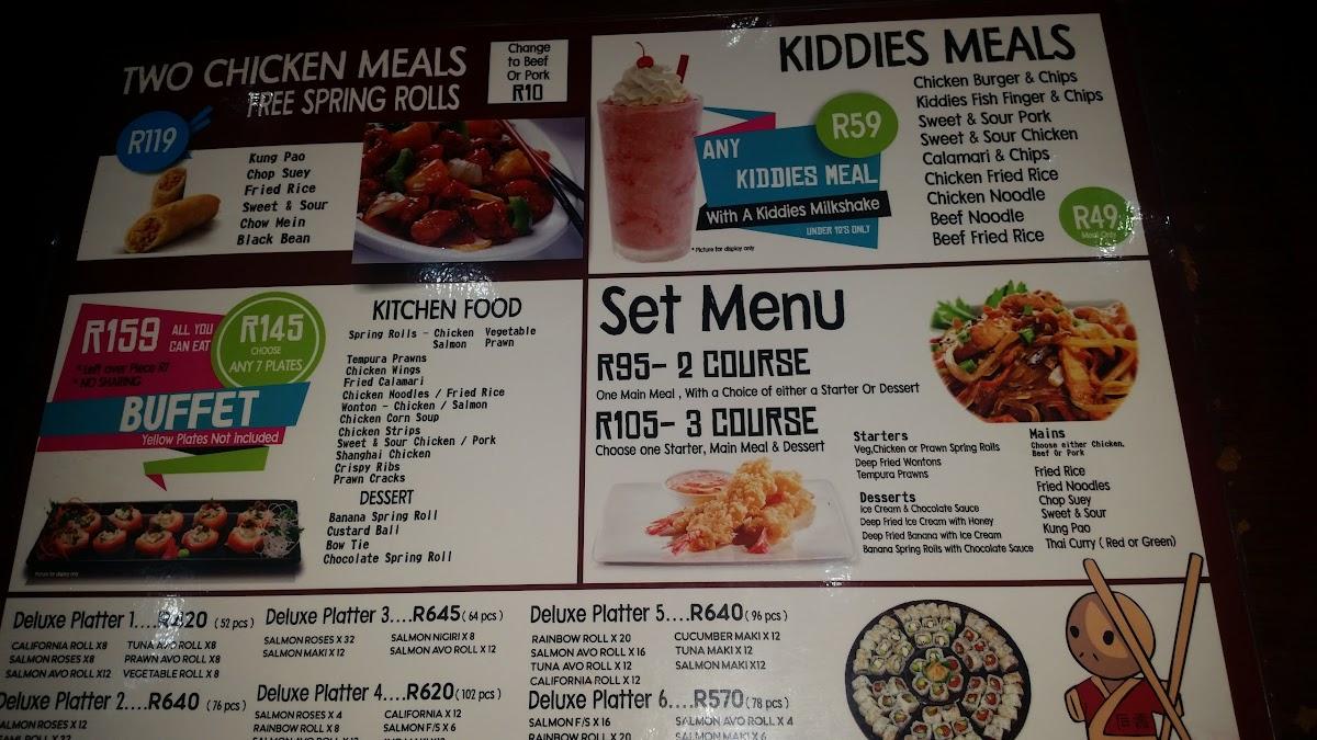 Menu at Asami's Tygervalley restaurant, Cape Town, Tyger Valley