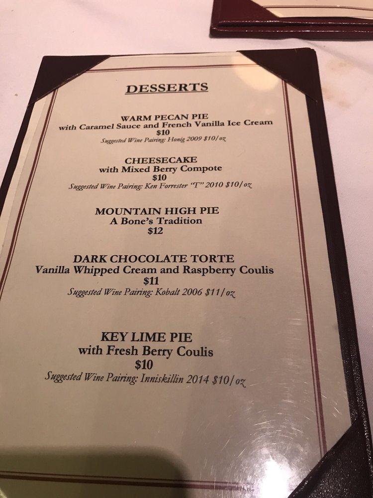 Menu at Bones Restaurant, Atlanta