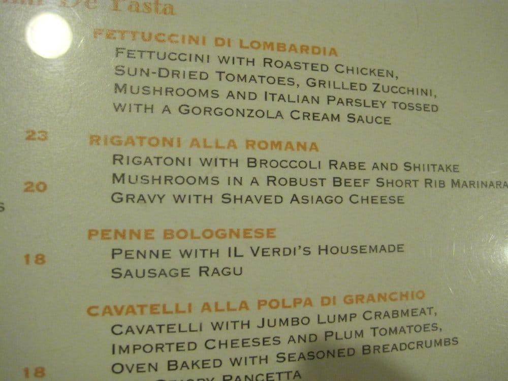 Carta del restaurante Il Verdi, Atlantic City, Boardwalk