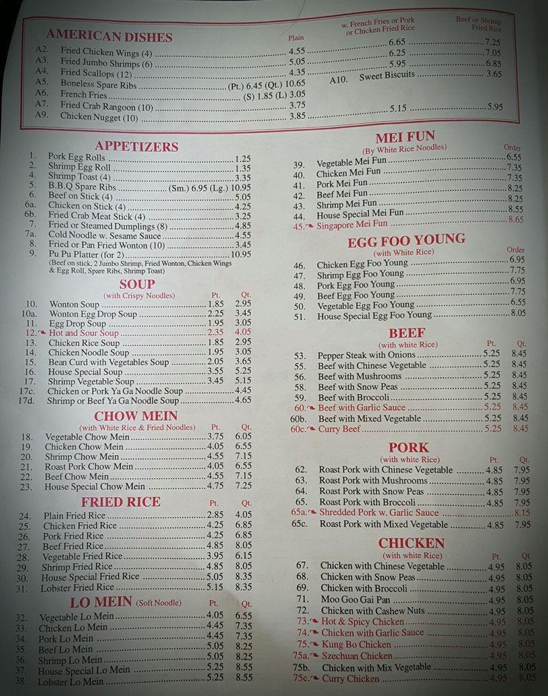 Menu at Mun Yuen Chinese Restaurant, Mount Morris