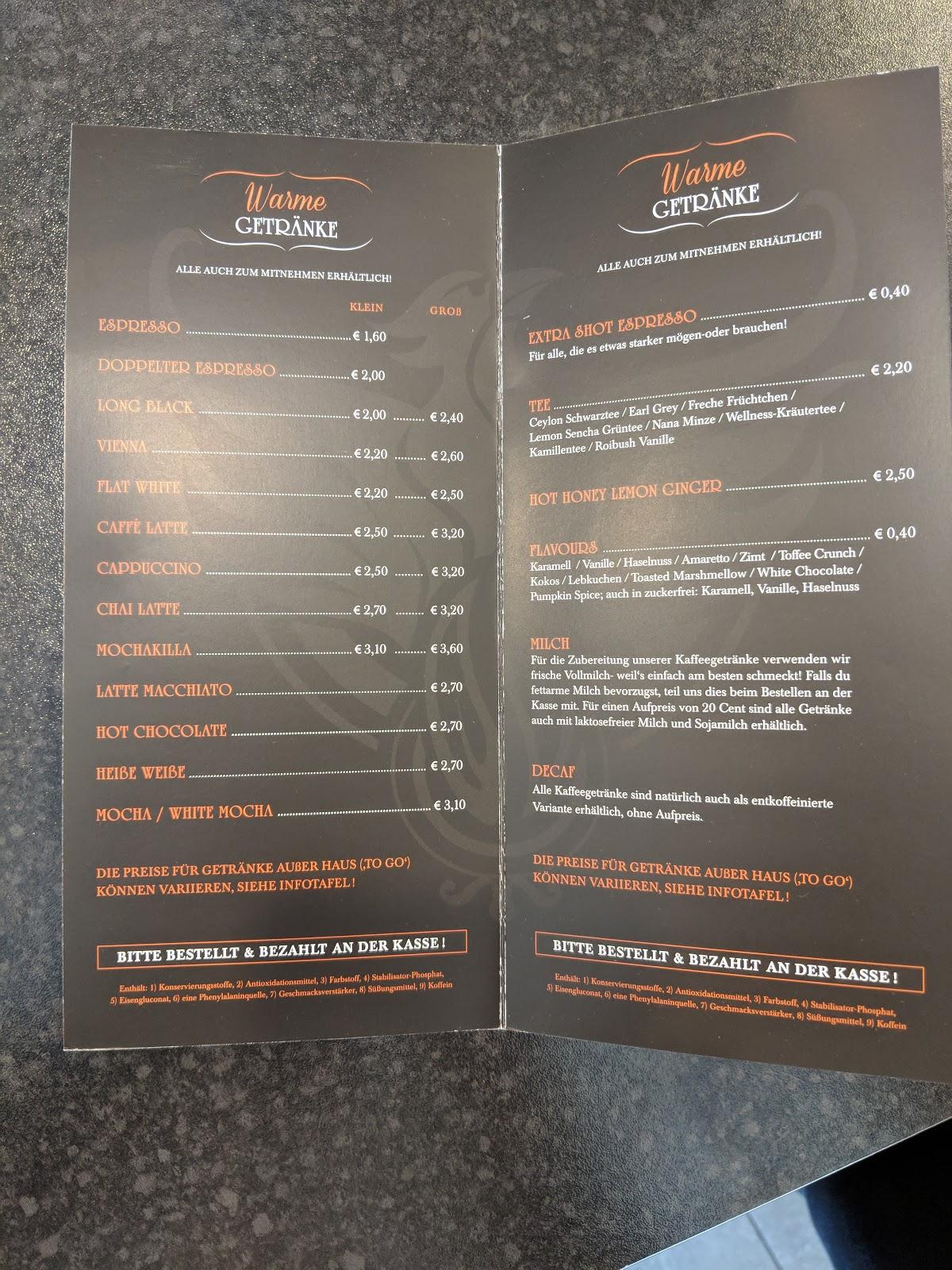 Speisekarte von Phoenix Coffee cafe, Bruchsal