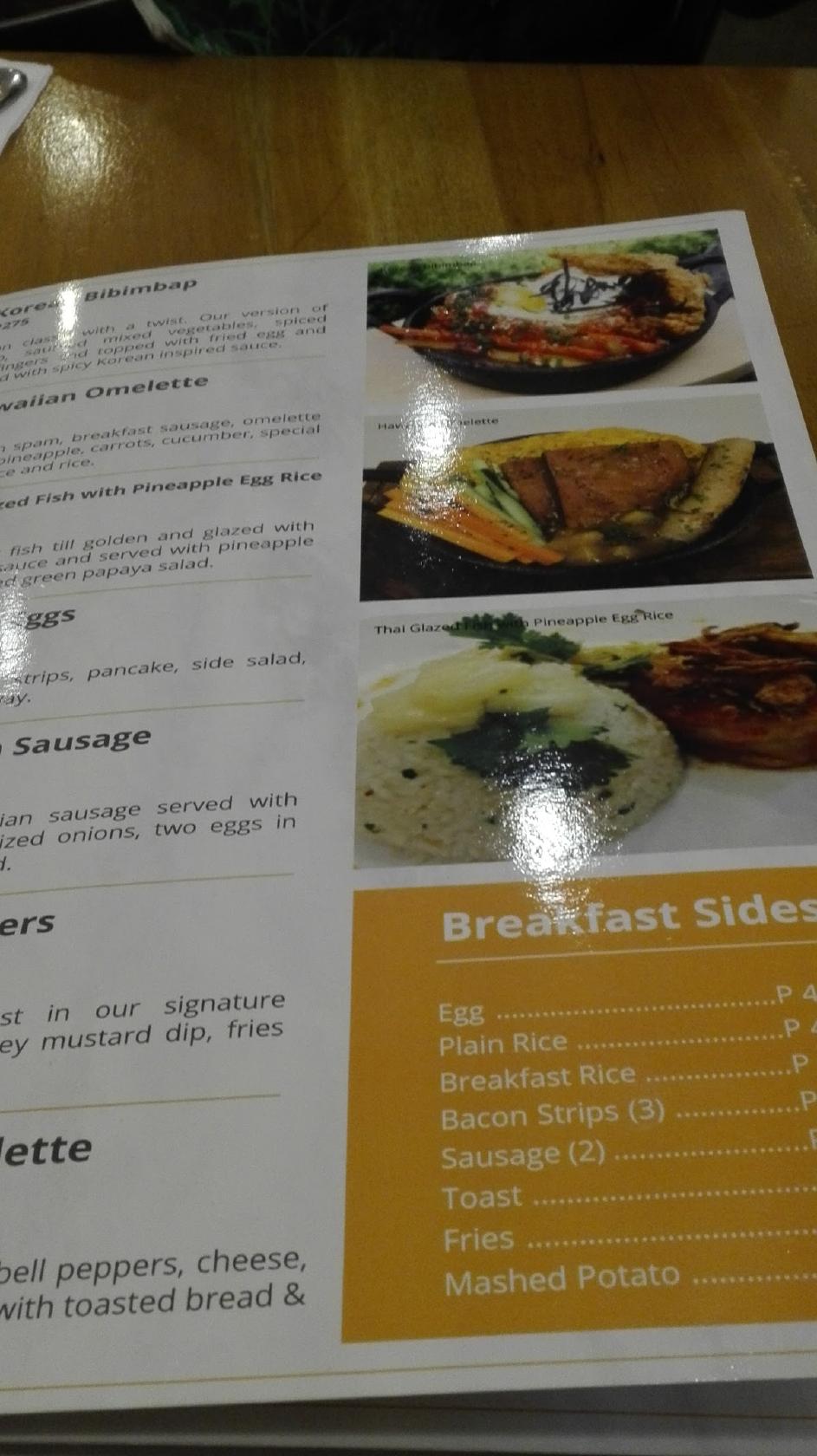 Menu at The Morning After restaurant, Muntinlupa