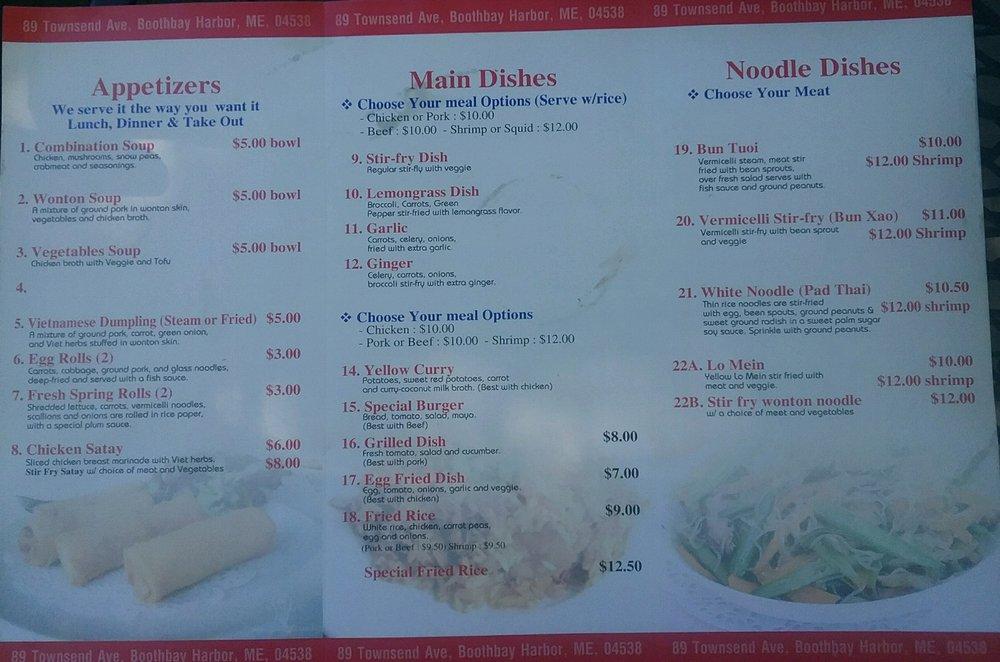 Menu at Baker's Way restaurant, Boothbay Harbor