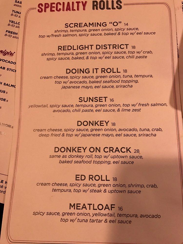 Menu at Chuck's Fish restaurant, Tuscaloosa