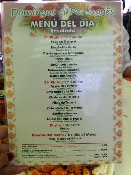 Menu at Restaurante El Portugués, Lo Pagan