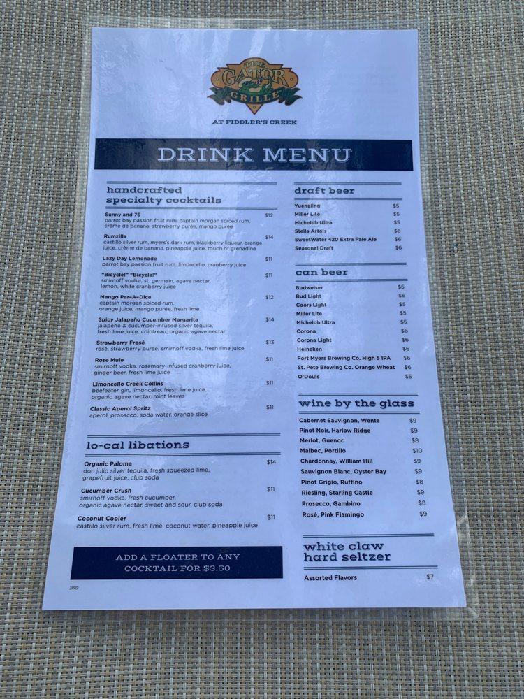 Menu at Gator Grille restaurant, Marco Island