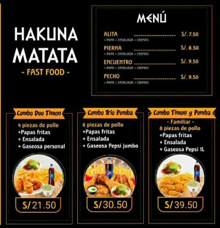 Menu at HAKUNA MATATA restaurant, Puente Piedra
