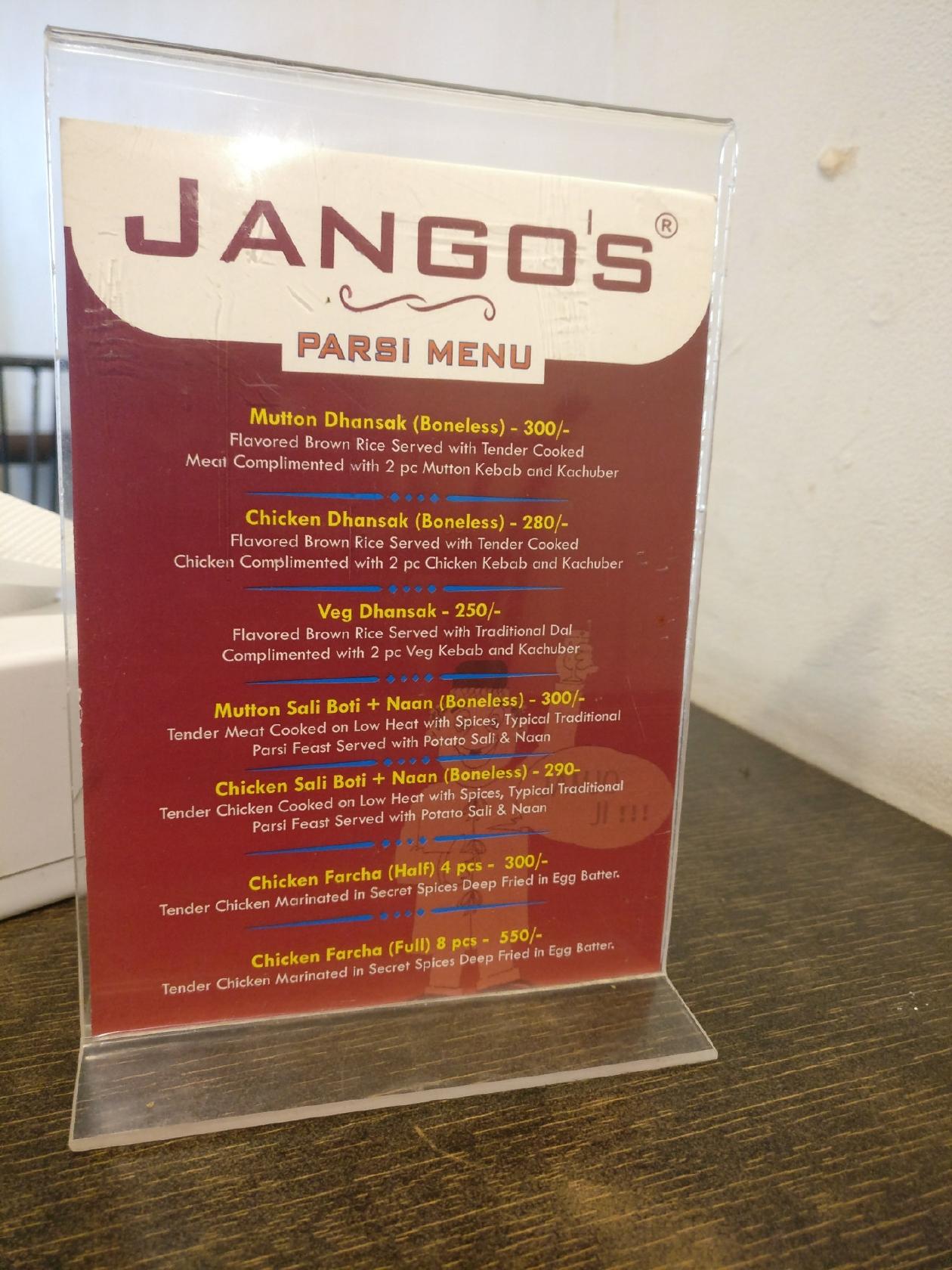Menu at Jango's, Mumbai, Shop no.