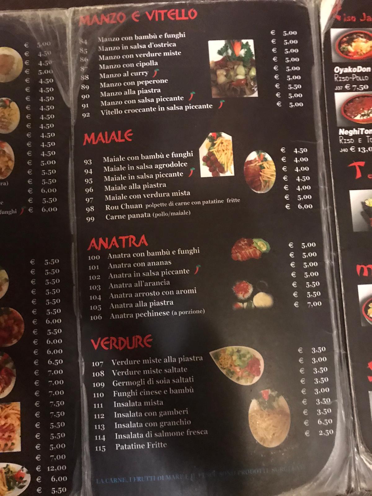 Menu at Jin Du restaurant, Frascati