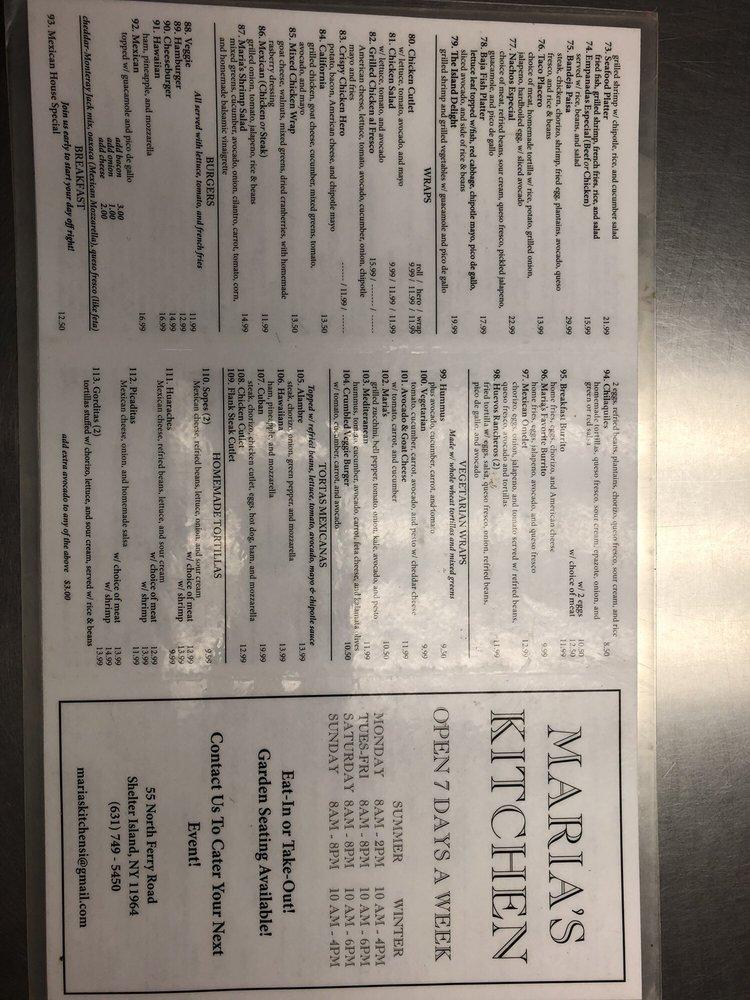 Menu at Maria's Kitchen pub & bar, Shelter Island