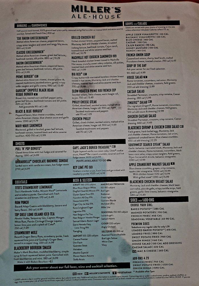 Menu at Miller's Ale House pub & bar, Allentown