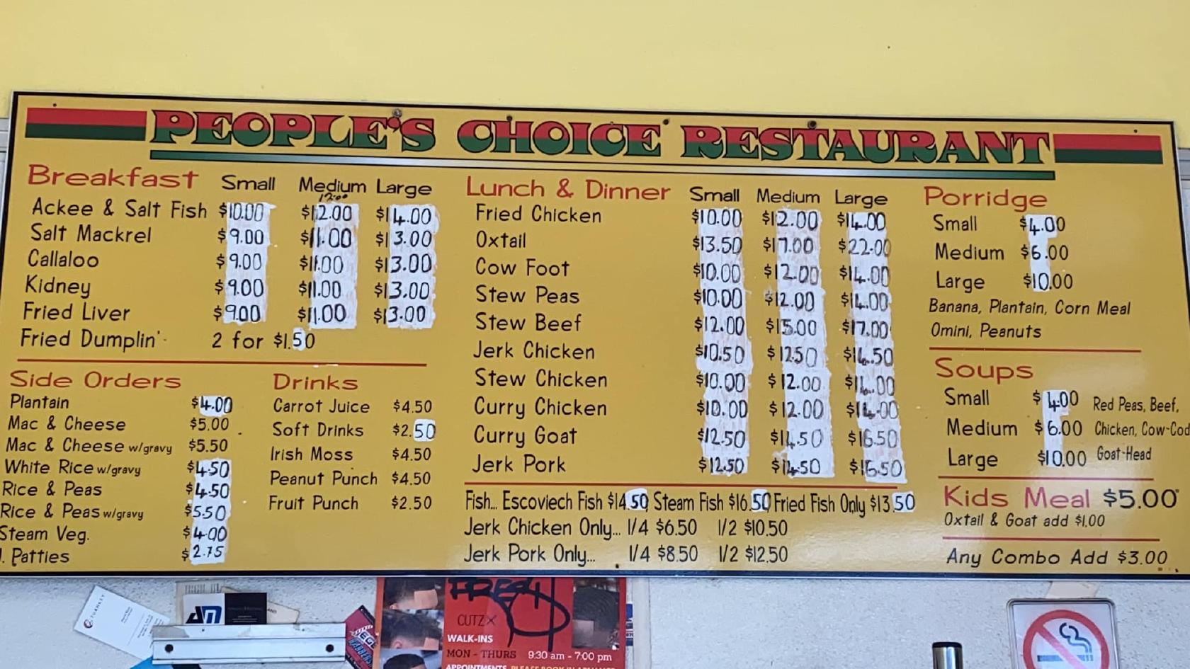 Menu at People's Choice restaurant, Norwalk
