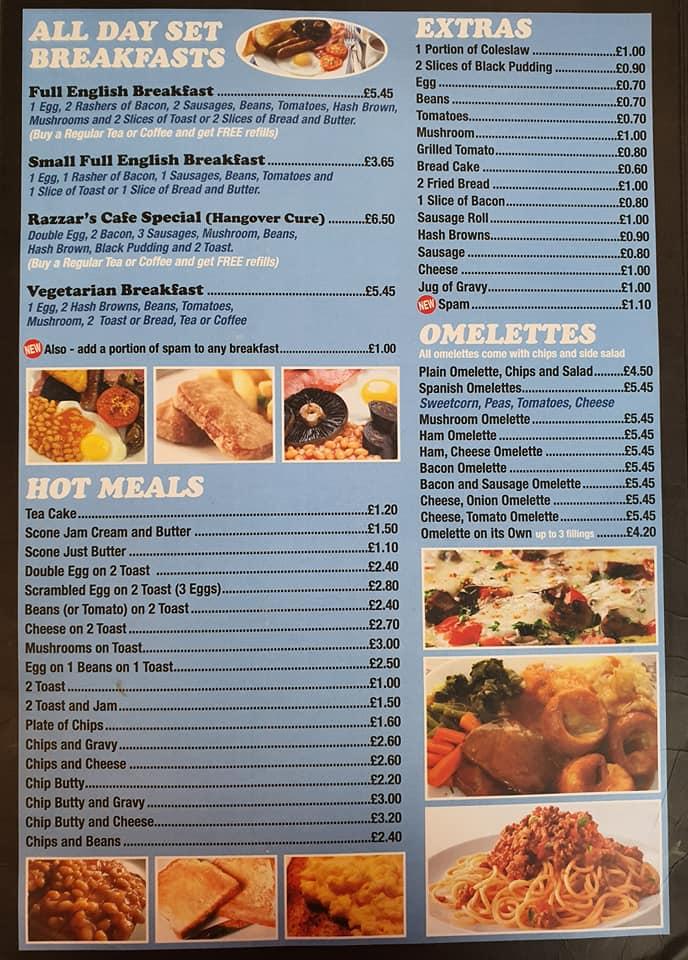 Menu at Razzars Cafe, Goole