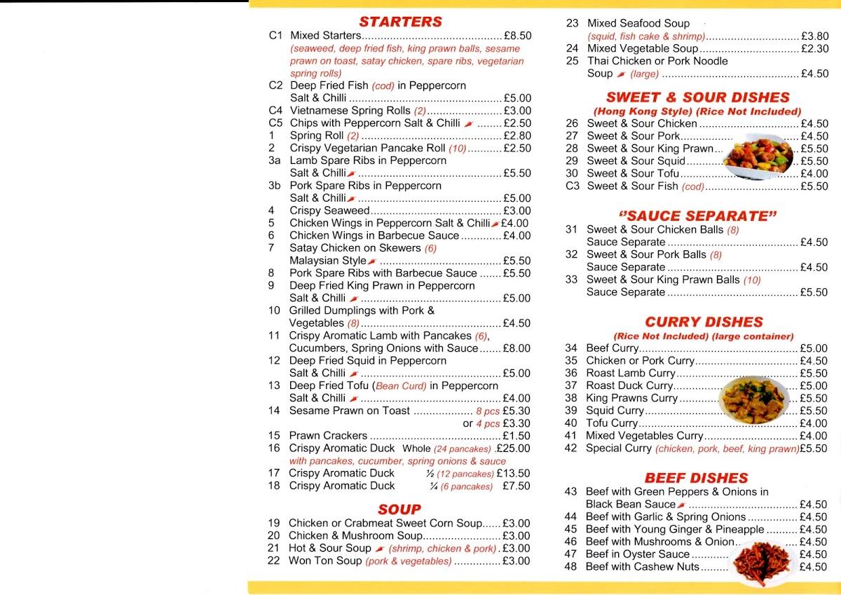 Menu at Rubys Chinese Take Away fast food, Hastings