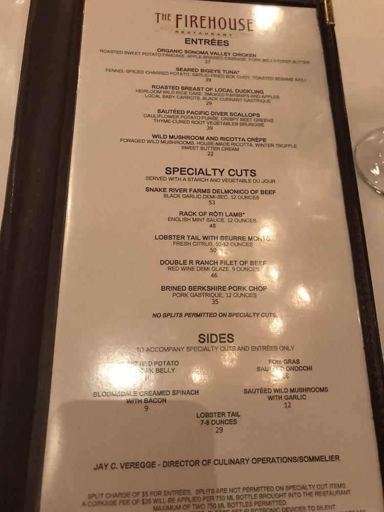 Menu at The Firehouse Restaurant, Sacramento