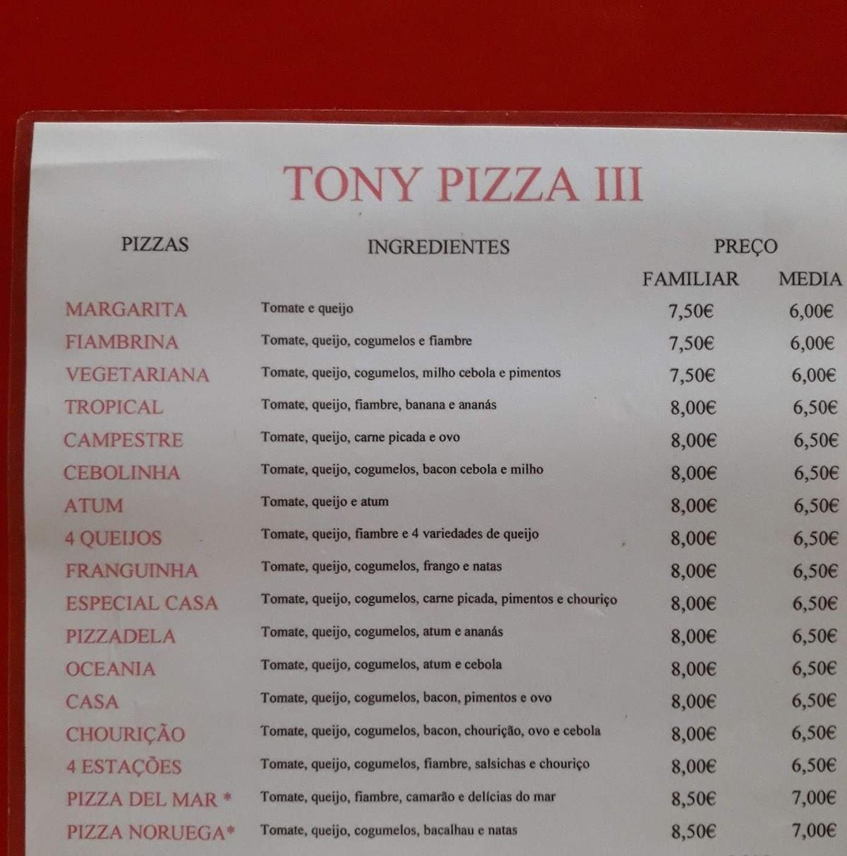 Menu em TONY PIZZA III pizzaria, Vila Viçosa