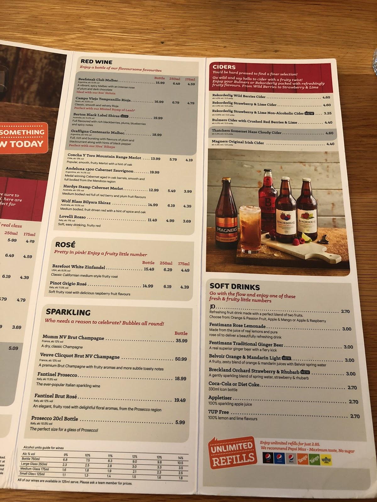 Menu at Beefeater Weymouth restaurant, Weymouth