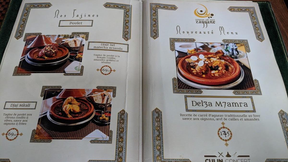 Menu au Restaurant Zayyane, Rabat