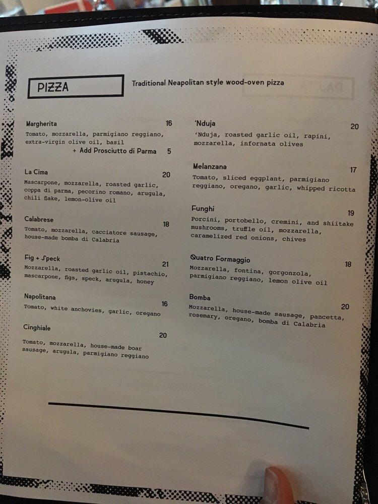 Menu at CIMA Enoteca restaurant, Hamilton