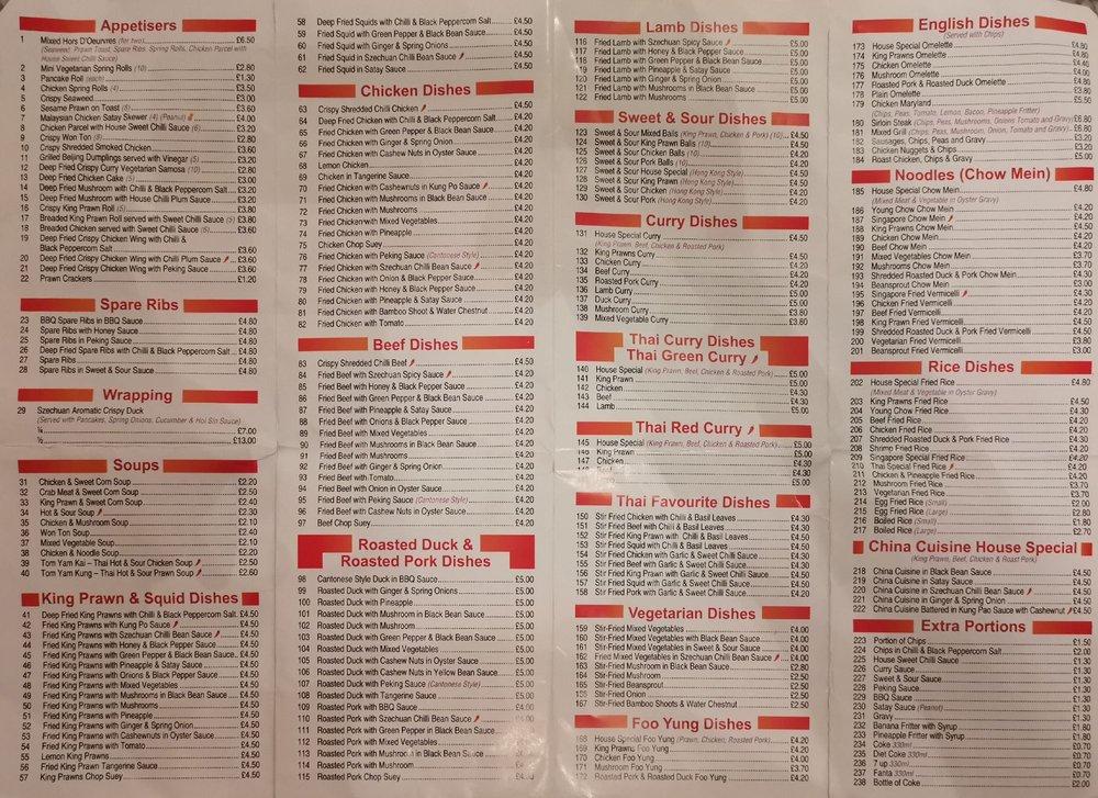 Menu at China Cuisine restaurant, Grimsby