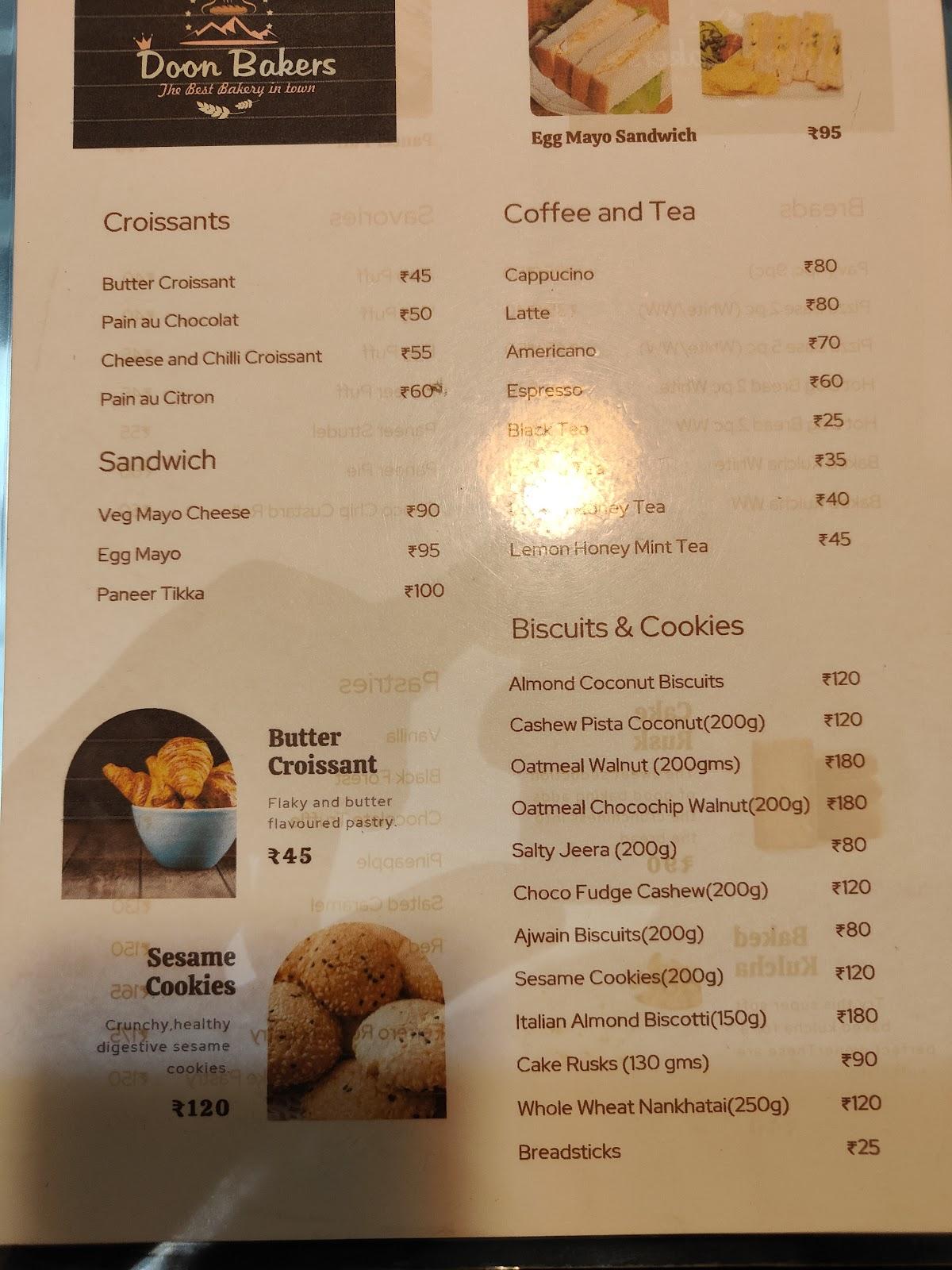 Menu at Doon Bakers, Chennai