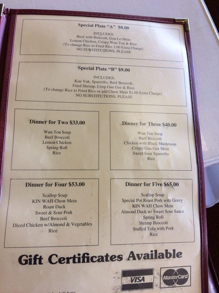 Menu at Kin Wah Chop Suey restaurant, Kaneohe
