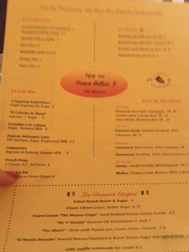 Carta del pub y bar La Fresa Francesa, Hialeah